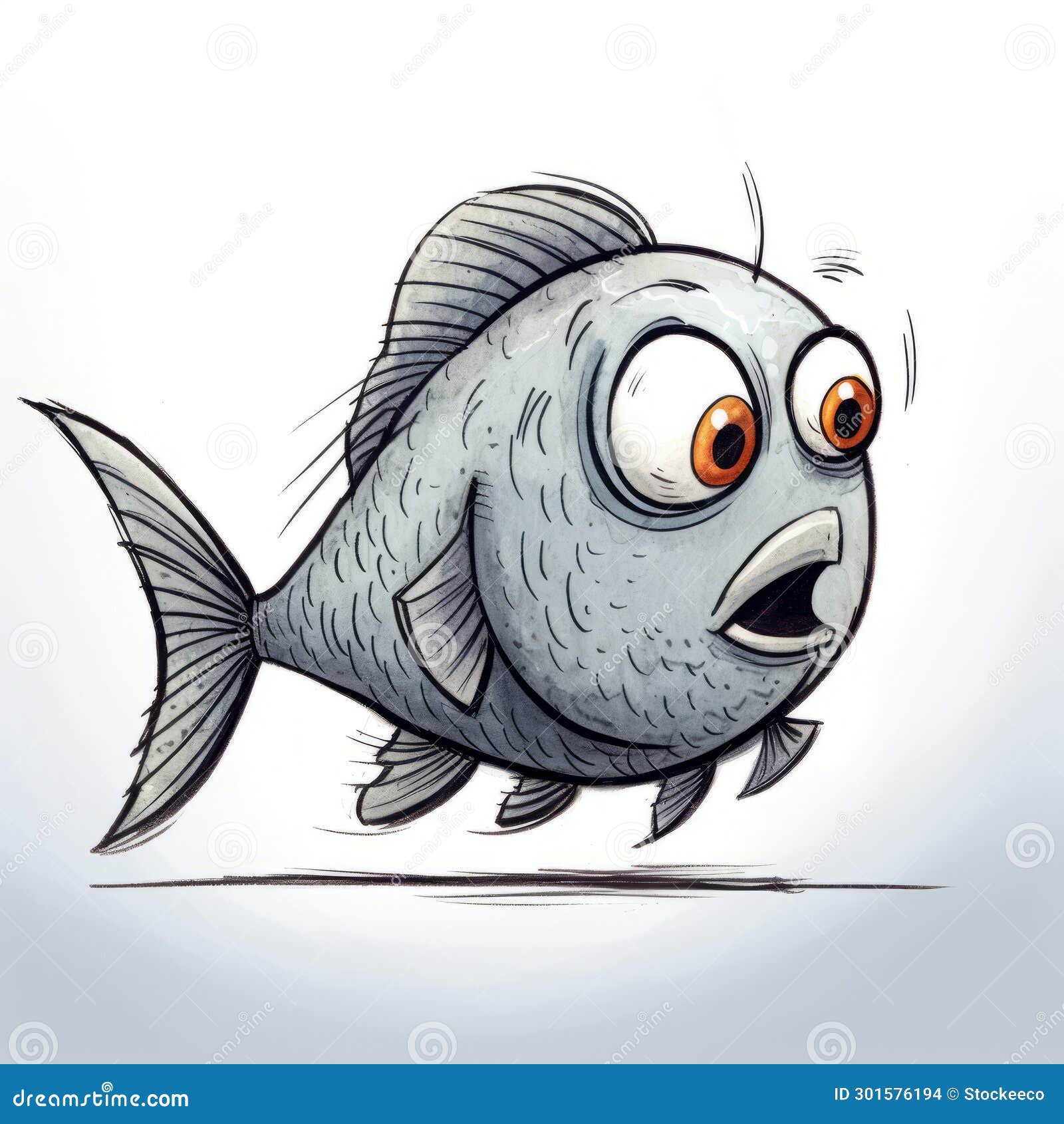 Comical Fish Illustration with Intense Shading and Somber Mood Stock ...