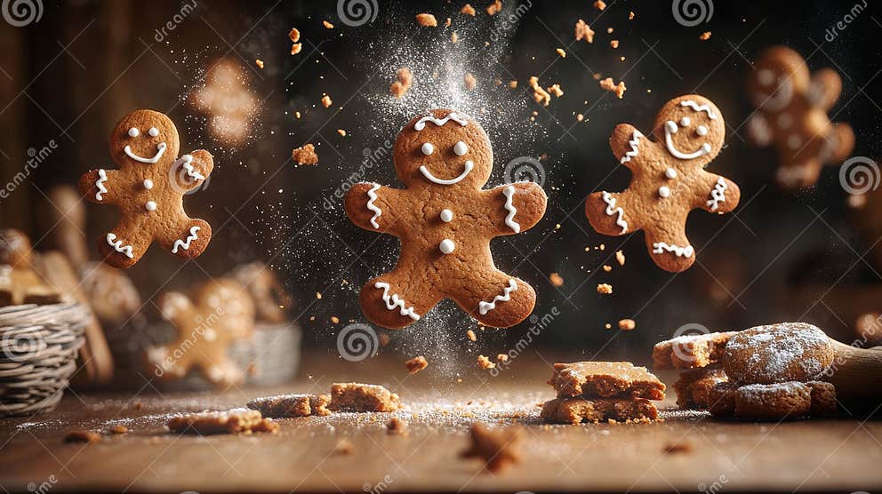 A Comical Gingerbread Man Cookie Explosion Amidst a Festive Baking ...