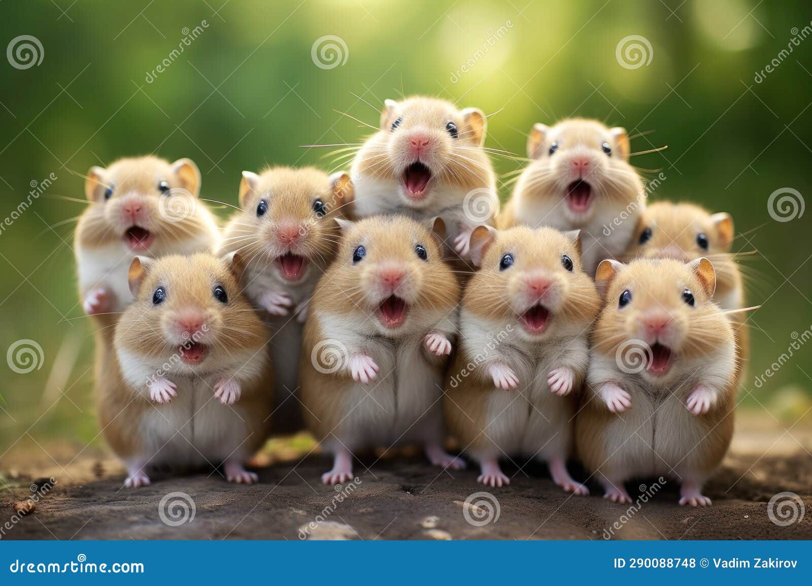 Comical Hamsters Stand in a Group and Look Forward on the Green ...
