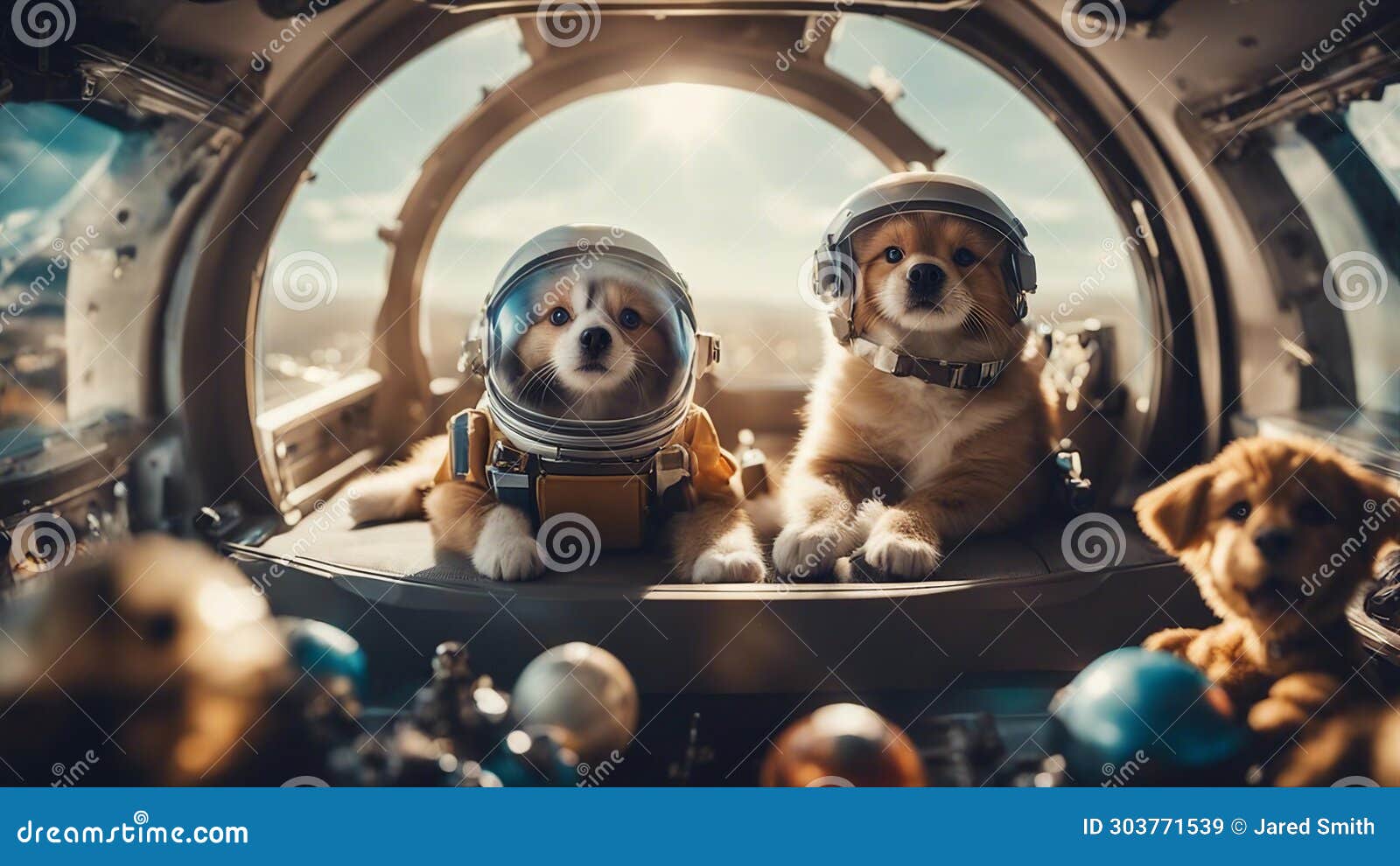 A Comical Image of a Puppy and Kitten Fast Asleep Inside a Spaceship ...