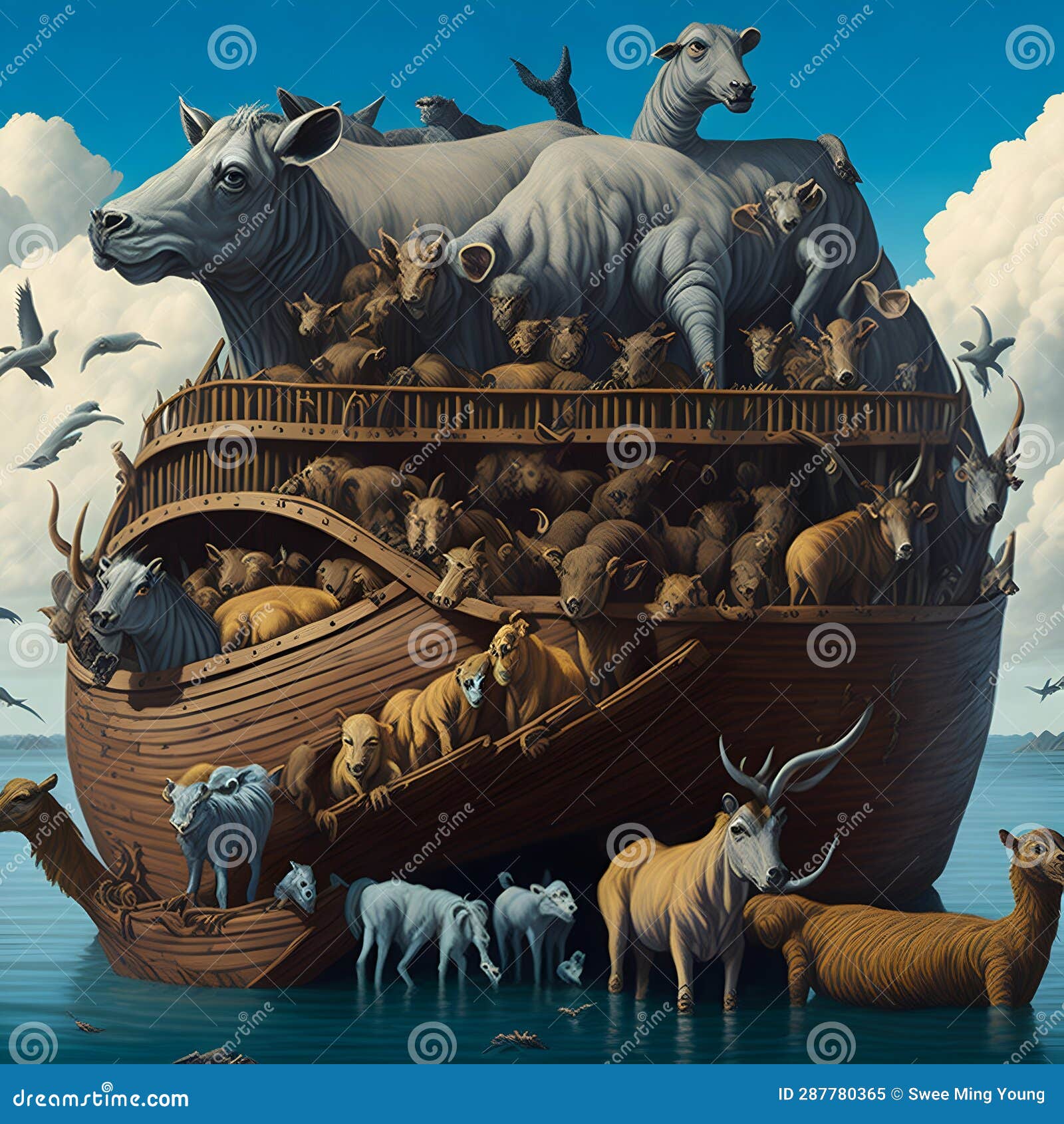 Comical Image of a Whimsical Noah S Ark Overflowing with Animals and ...