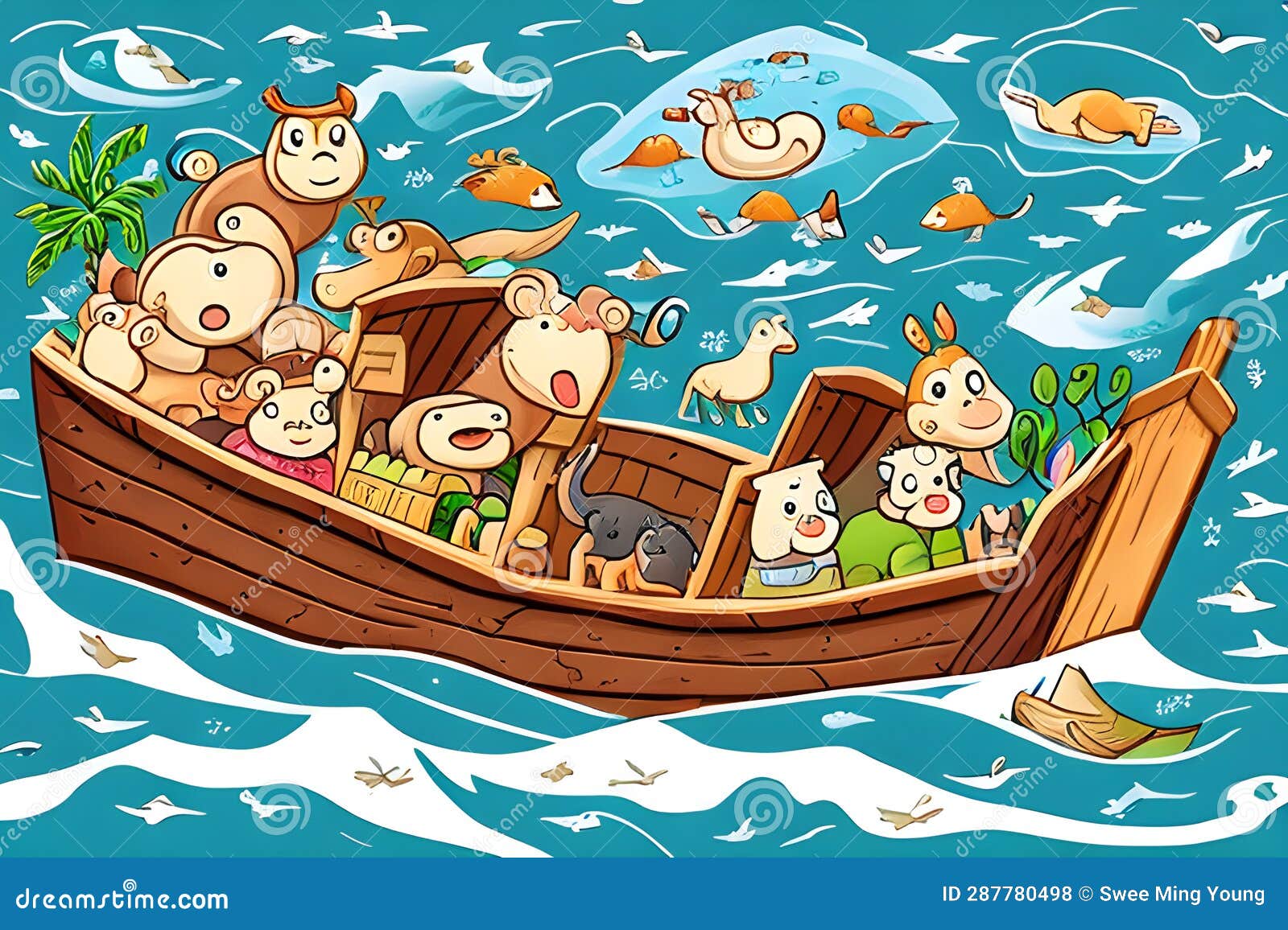 Comical Image of a Whimsical Noah S Ark Overflowing with Animals and ...