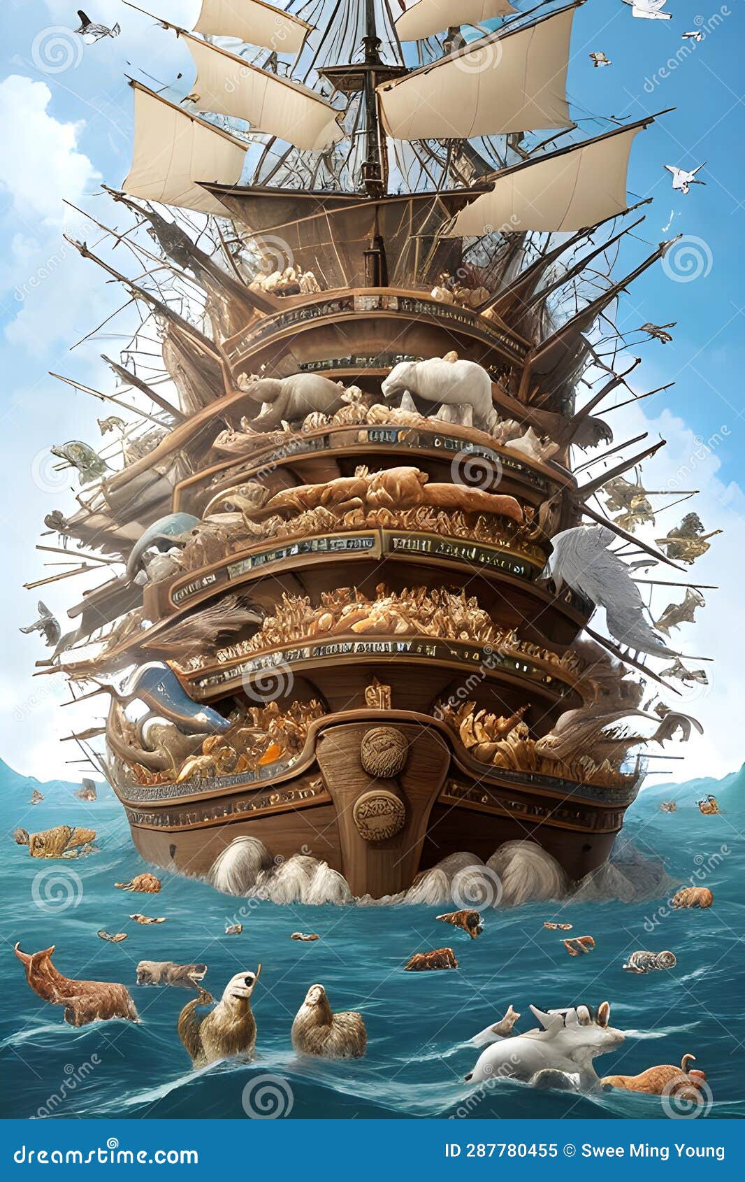 Comical Image of a Whimsical Noah S Ark Overflowing with Animals and ...