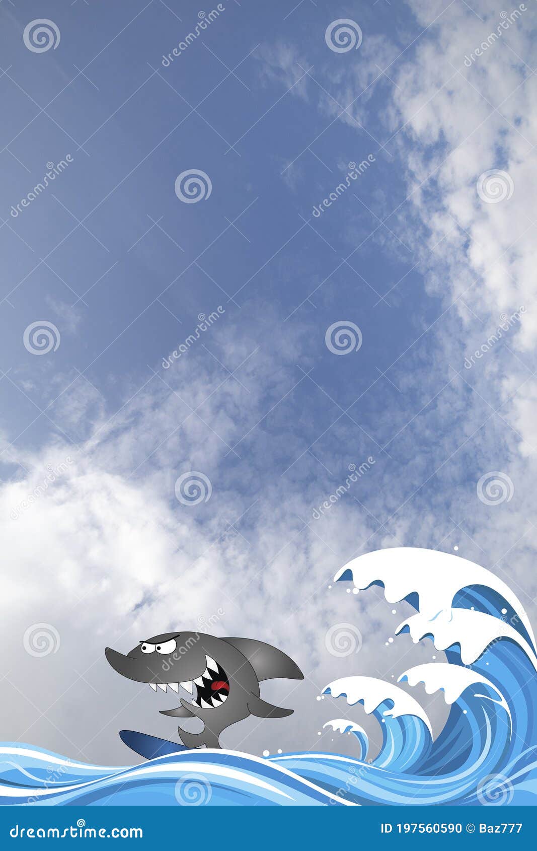 Comical shark surfer stock illustration. Illustration of natural ...