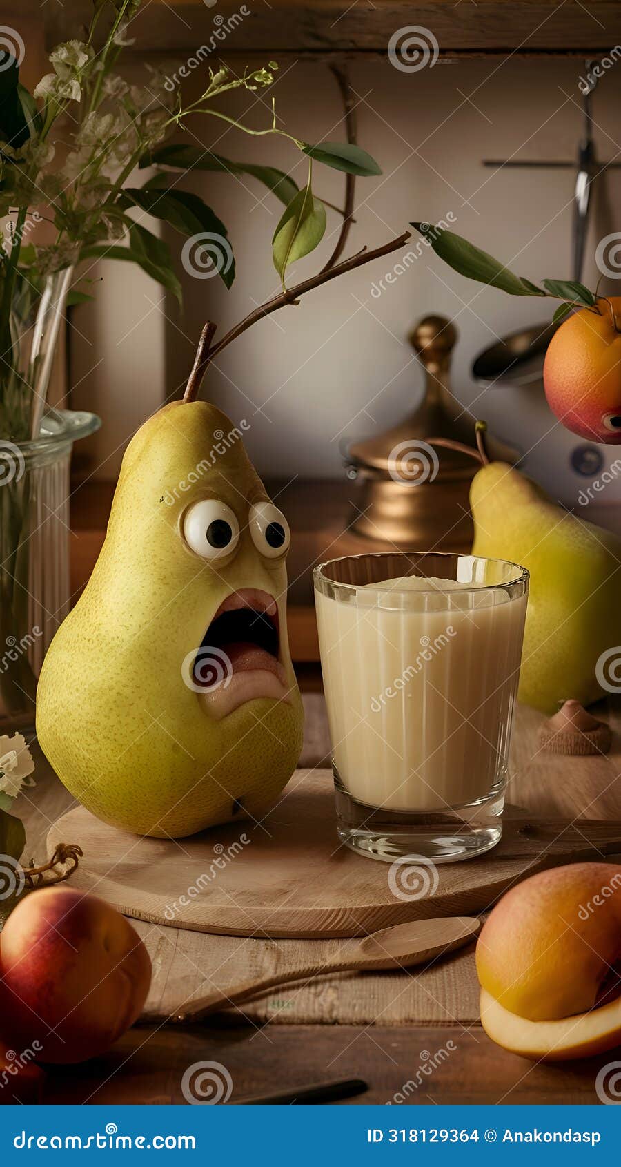 Comical and Surreal Image of Pear, Looking with Expression of Horror ...
