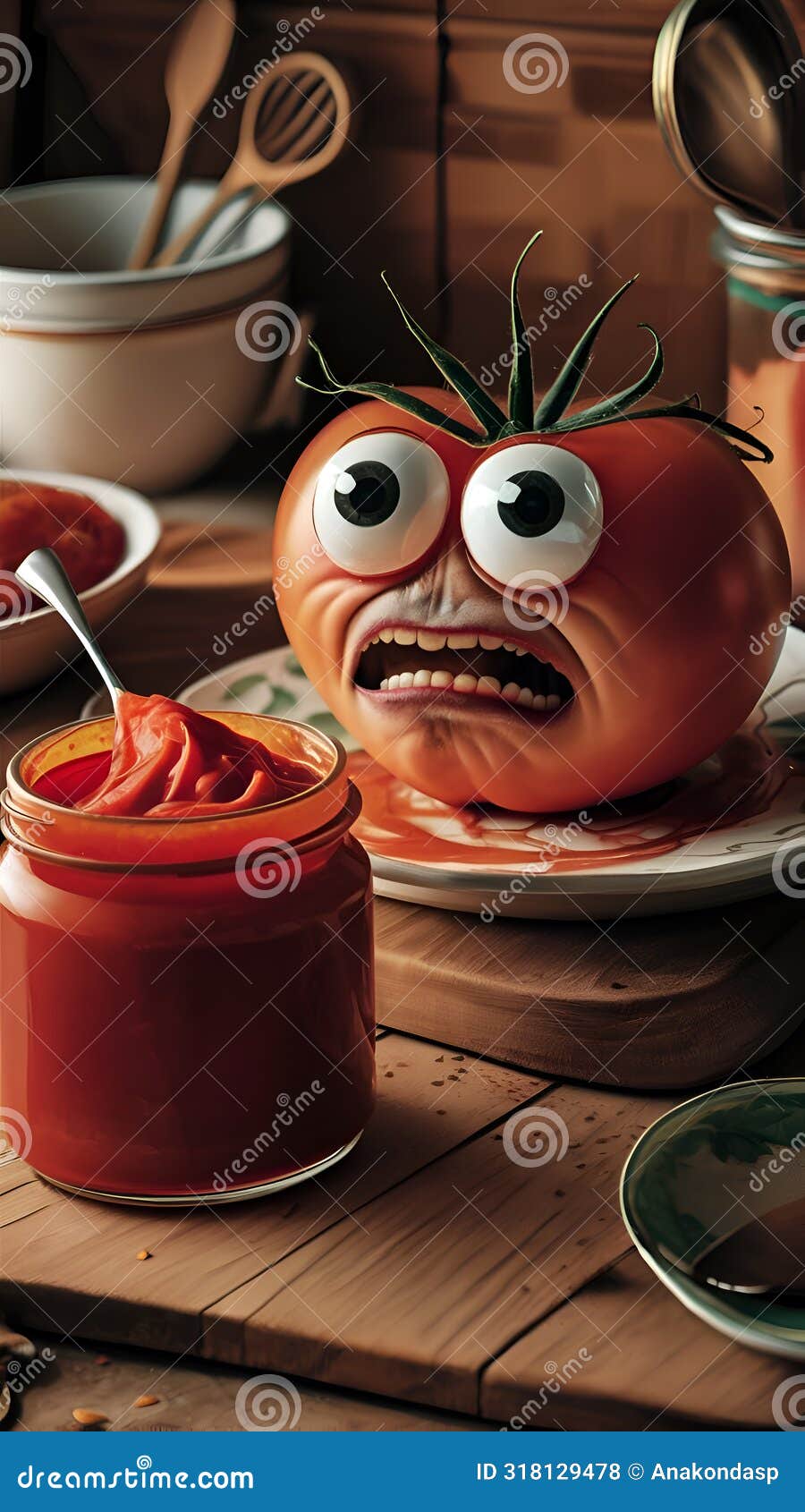 Comical and Surreal Image of a Tomato, Looking with Expression of ...