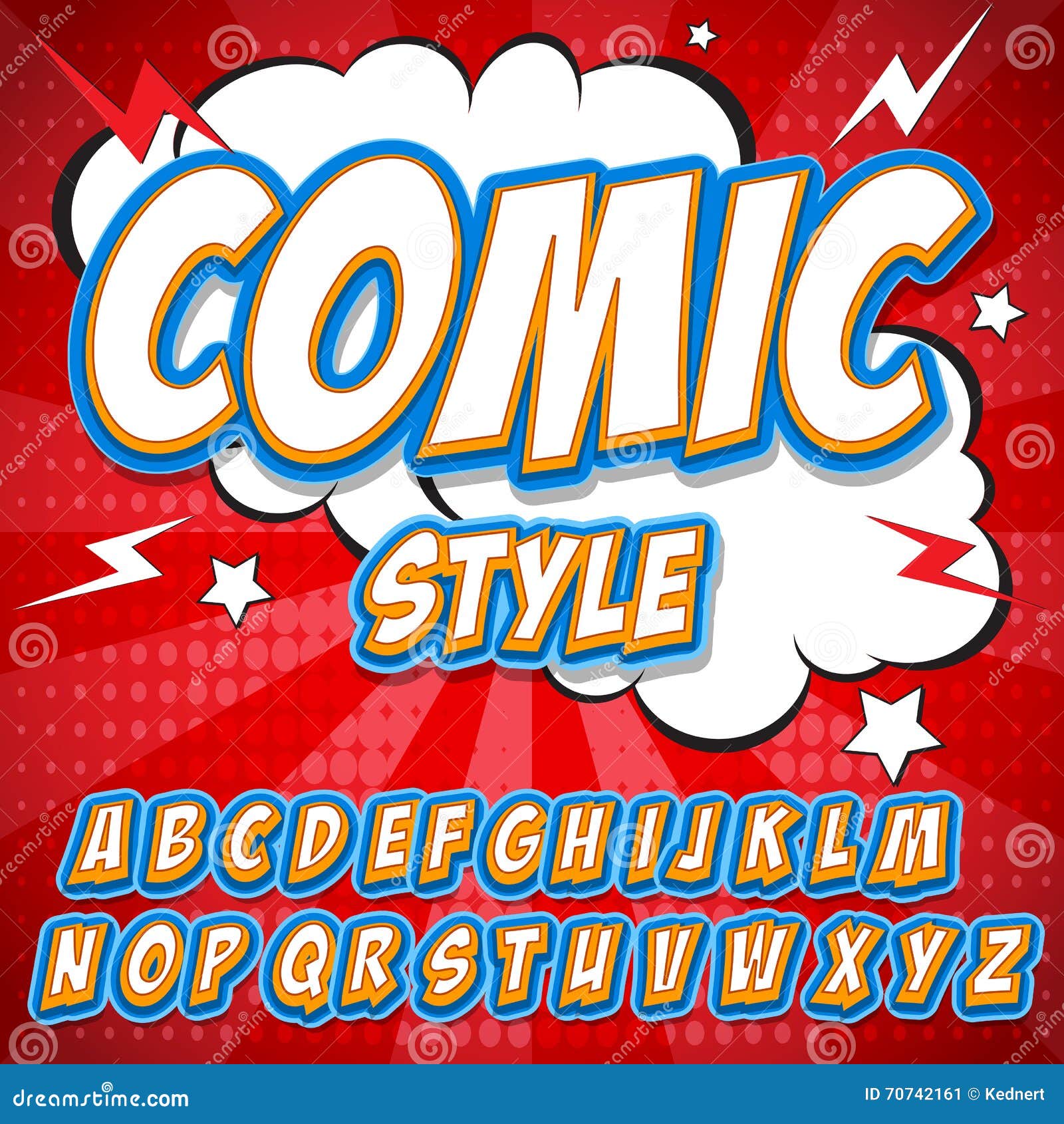 Comics Alphabet Font. Letters, Numbers And Punctuations In Retro Comic ...
