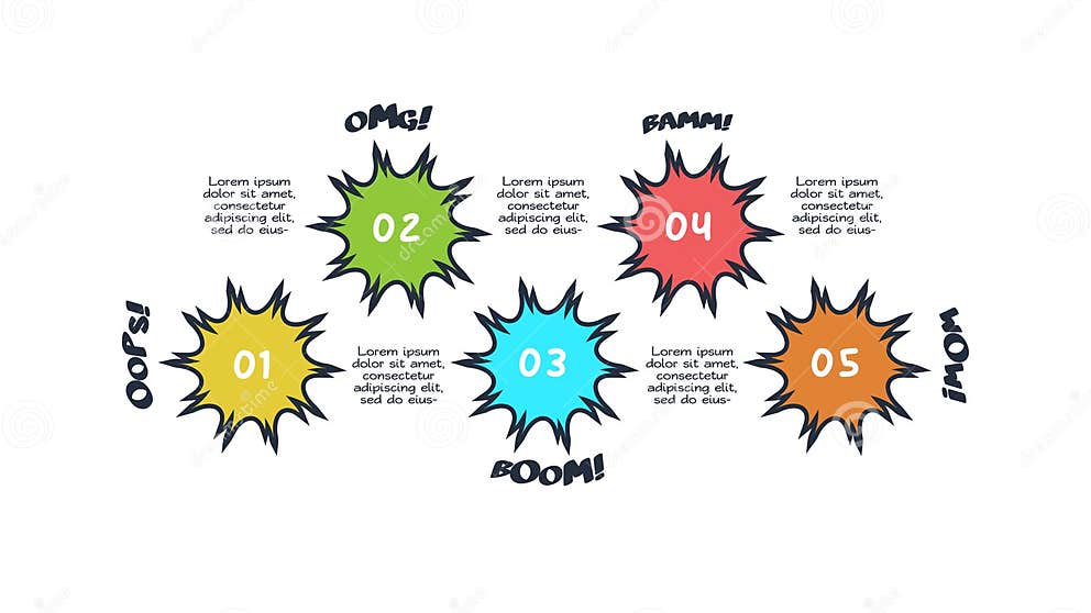 Comics Infographic with 5 Steps, Options, Parts or Processes. Business ...
