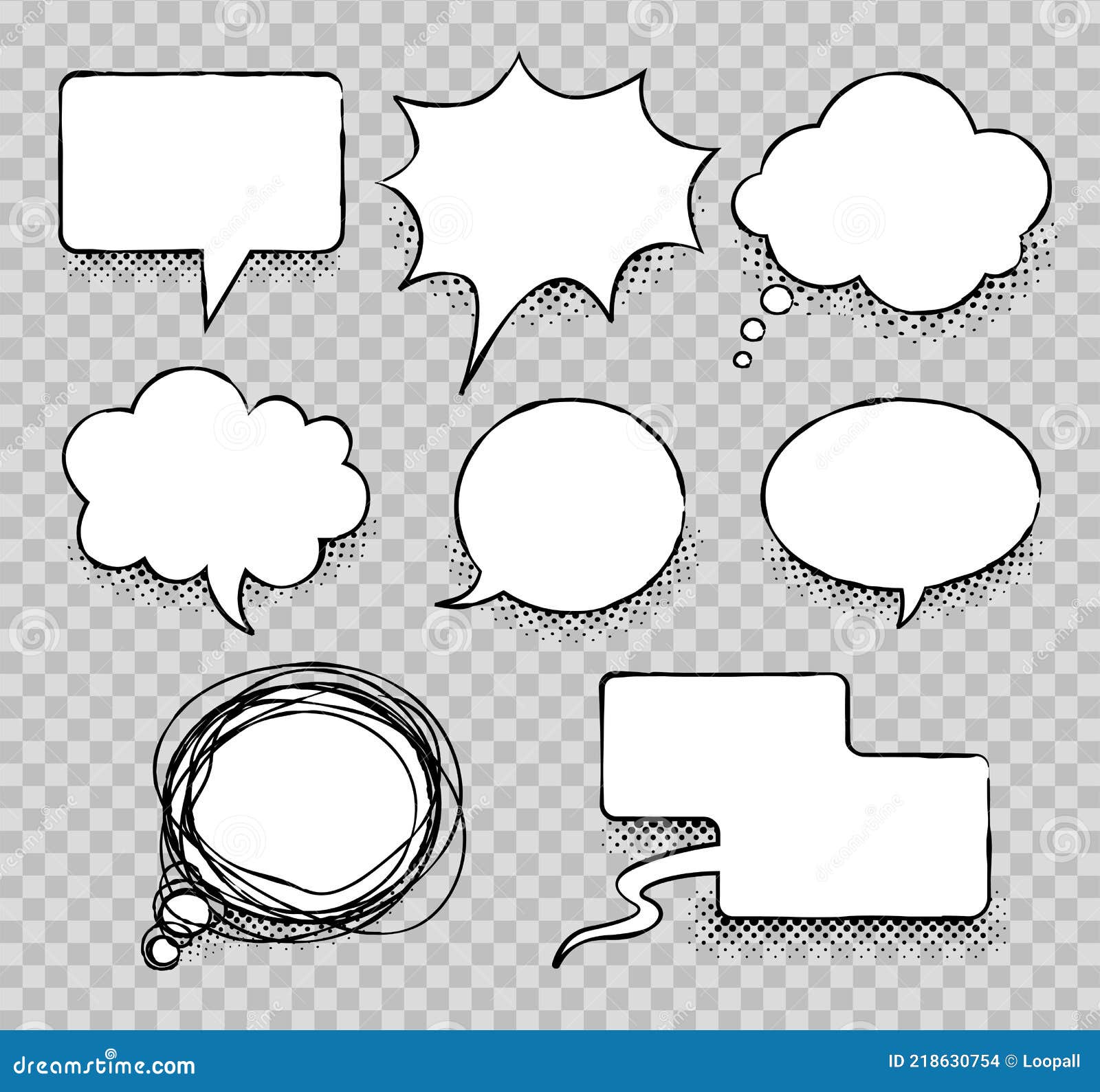 Comics Message Clouds Collection. Hand Drawn Speech Bubbles. Vector ...