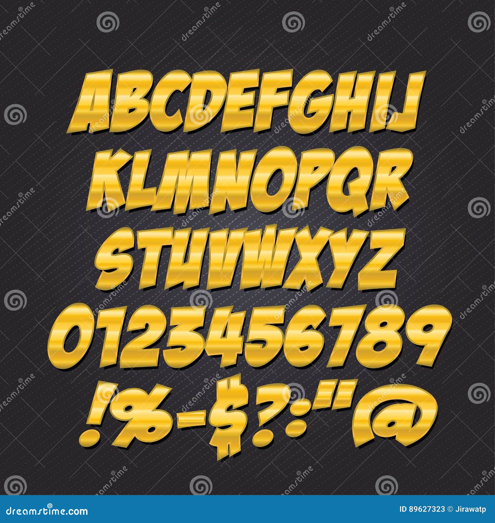 Comics Metal Gold Letters Style Alphabet Collection Set. Stock Vector ...