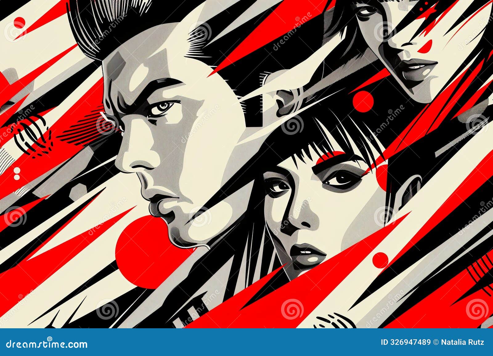 A Comics Pattern Featuring Manga-inspired Characters with Dynamic Poses ...