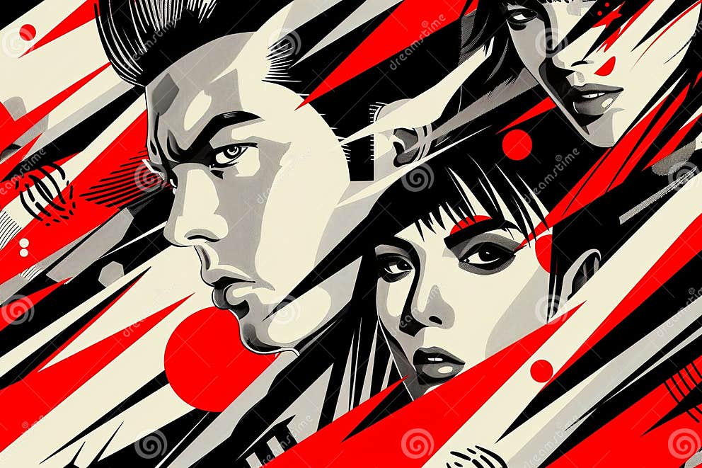 A Comics Pattern Featuring Manga-inspired Characters with Dynamic Poses ...