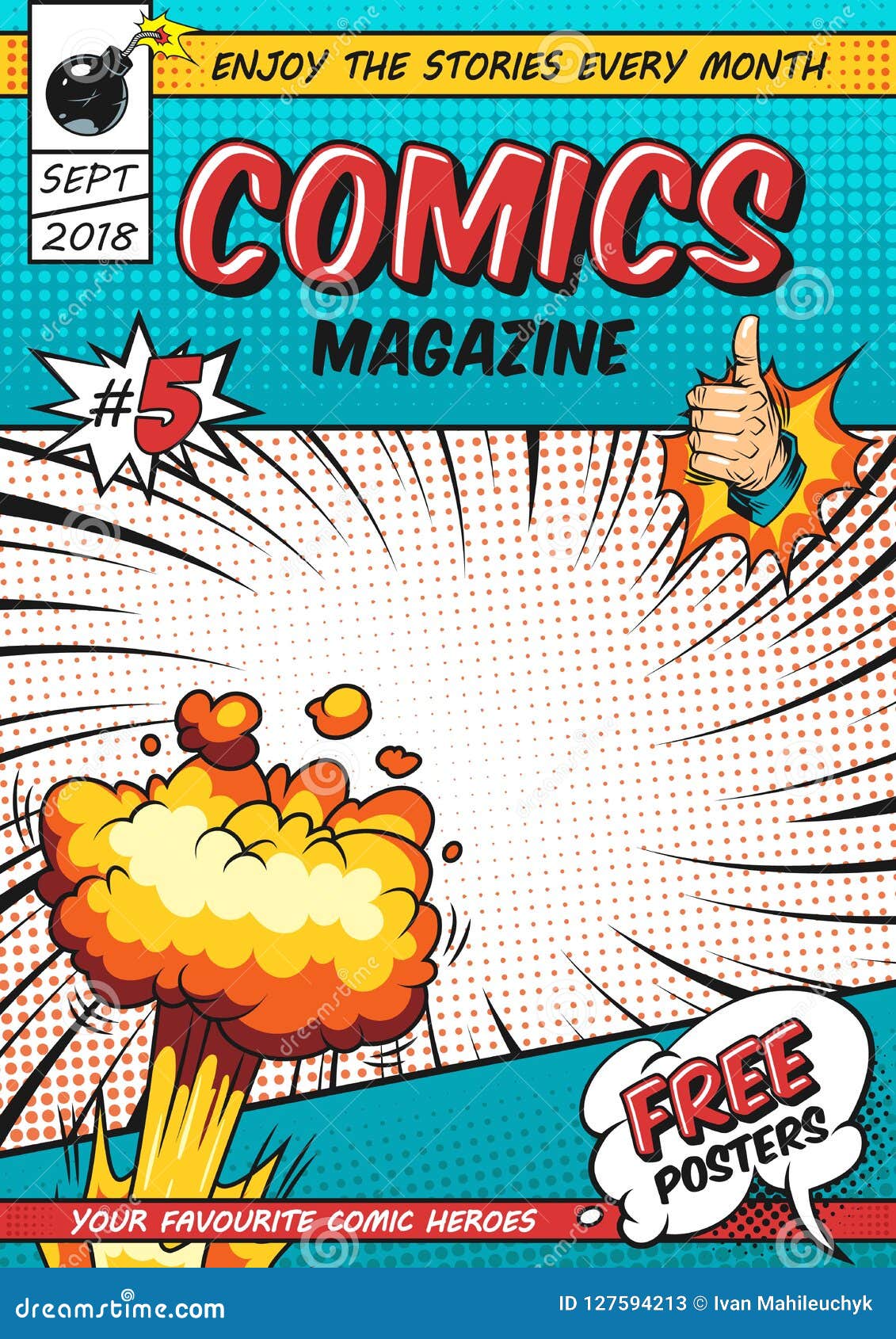 Comics Poster Design Template Stock Vector - Illustration of bomb, boom ...