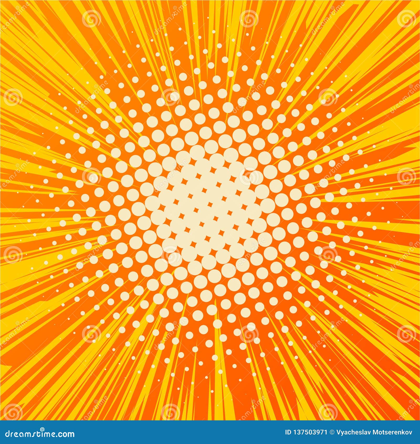 Comics Rays Background with Halftones. Pop Art. Stock Vector ...