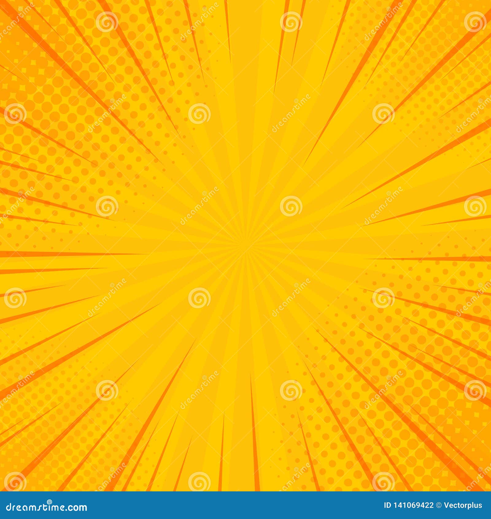 Comics Rays Background with Halftones. Vector Summer Backdrop for Your ...