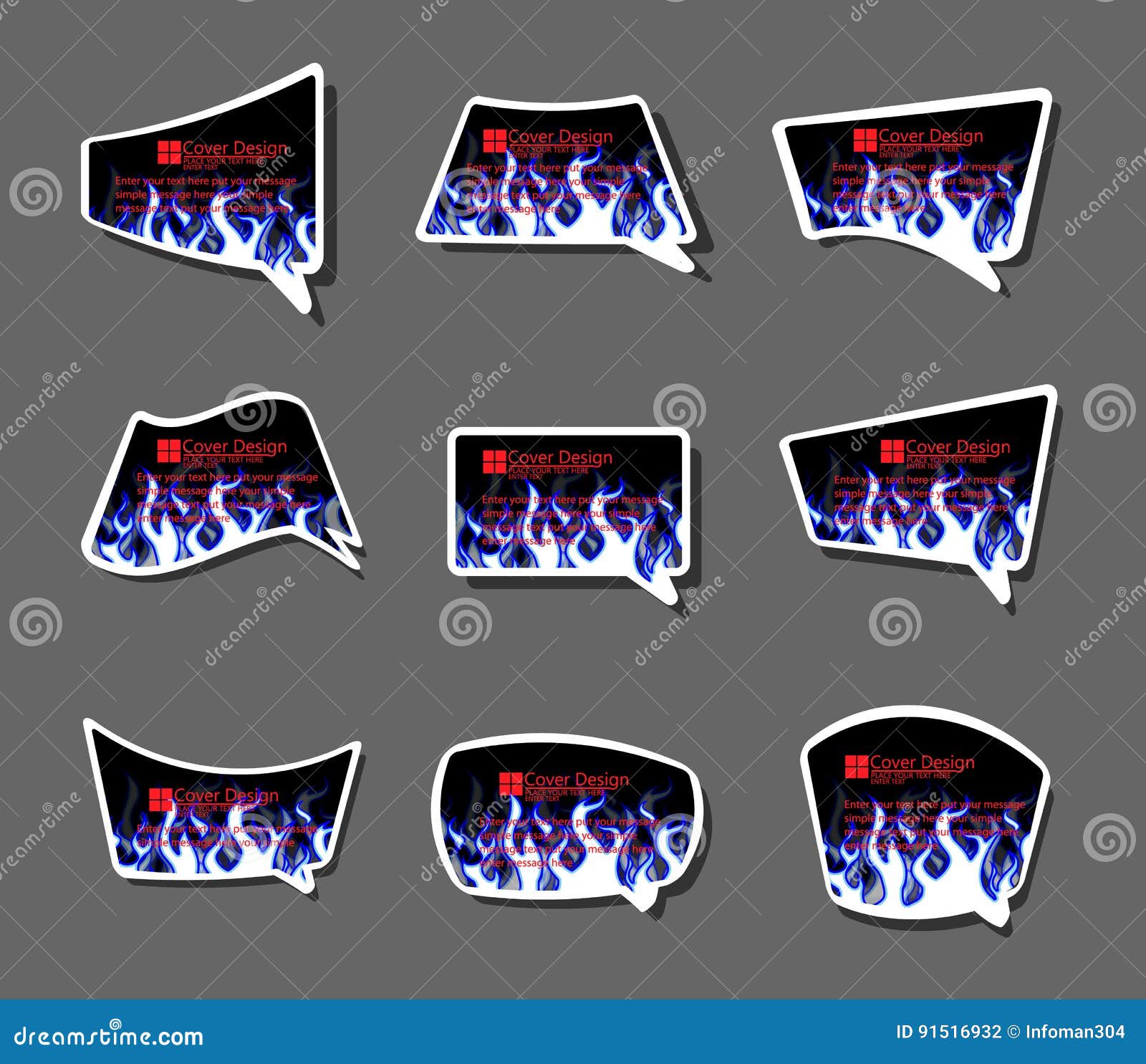 Comics Stiker Labell Icon Fire Flames Style Carton Background Vector ...