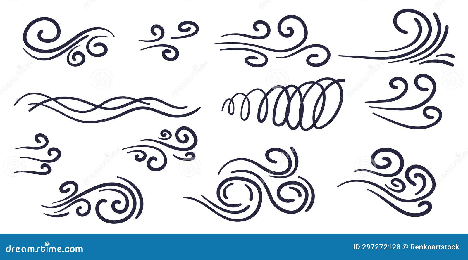 Comics Style Doodle Wind Motion Collection. Hand Drawn Vector ...