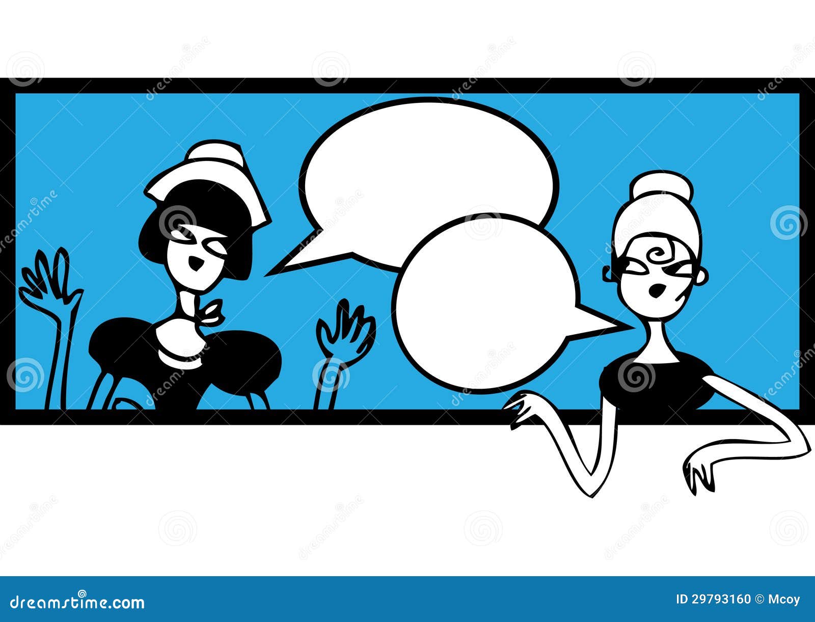 Comics Talking Doodles Banner. Female Meeting and Talking Sticker Stock ...