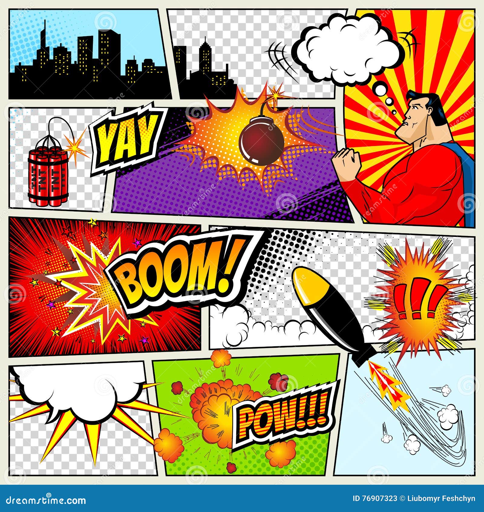 Comics Template. Vector Retro Comic Book Speech Bubbles Illustration ...