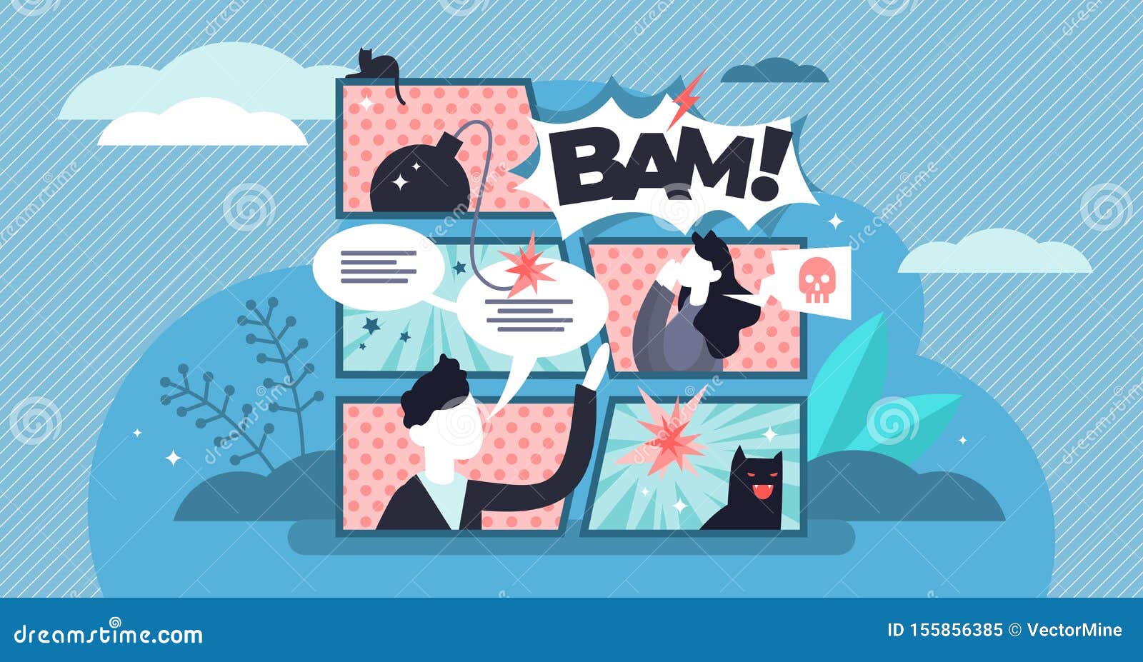 Comics Vector Illustration. Flat Tiny Kids Visual Expression Person ...