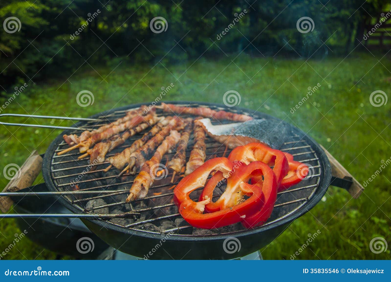 Comida Asada a La Parrilla Caliente En Jardín Foto de archivo - Imagen ...