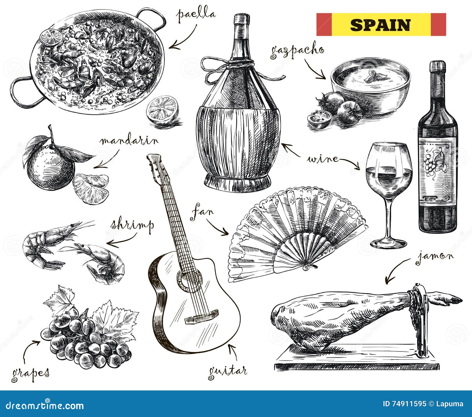 Comida, Bebida Y El Humor En España Ilustración del Vector ...