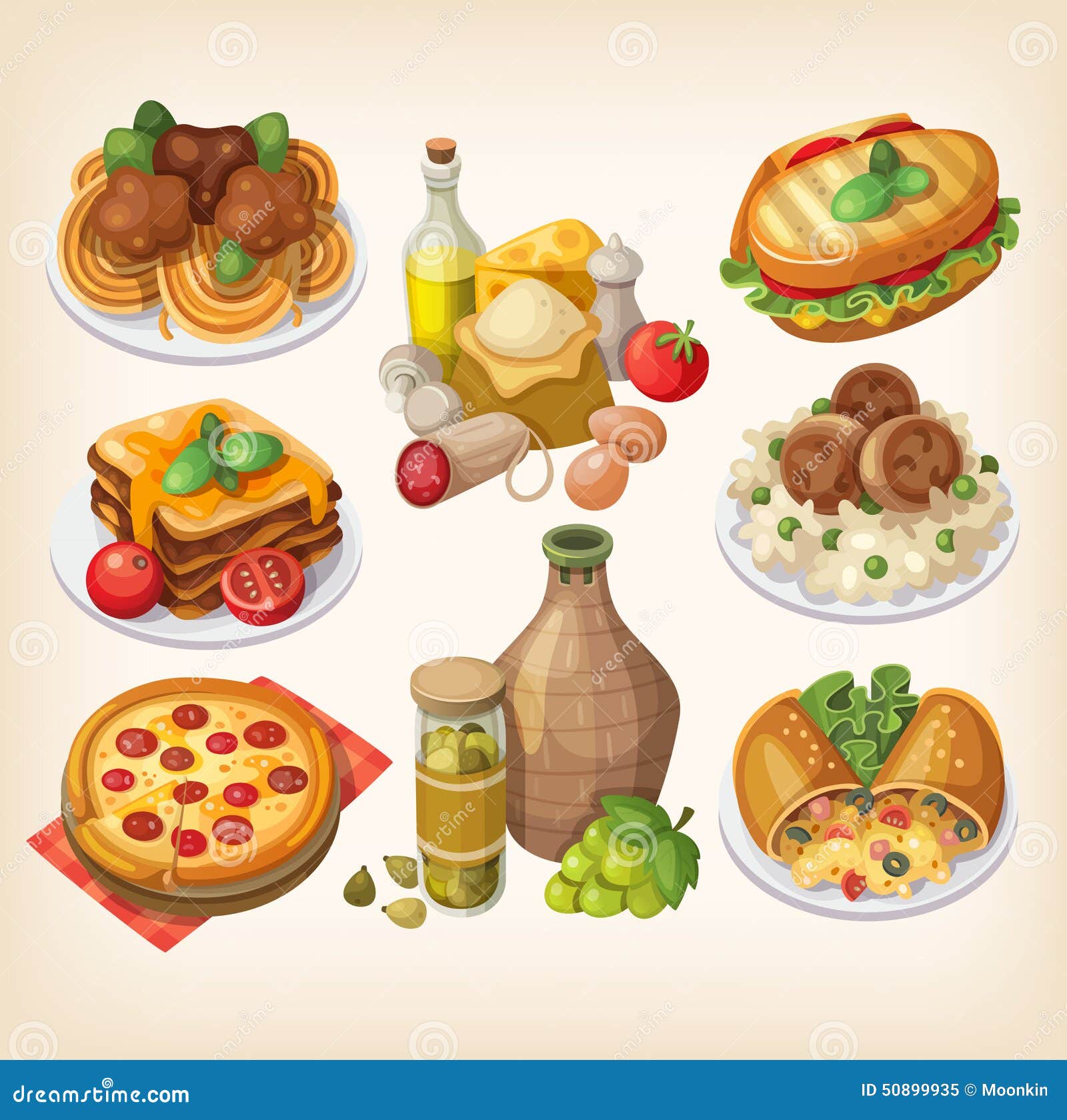 Comida y comidas italianas ilustración del vector. Ilustración de ...