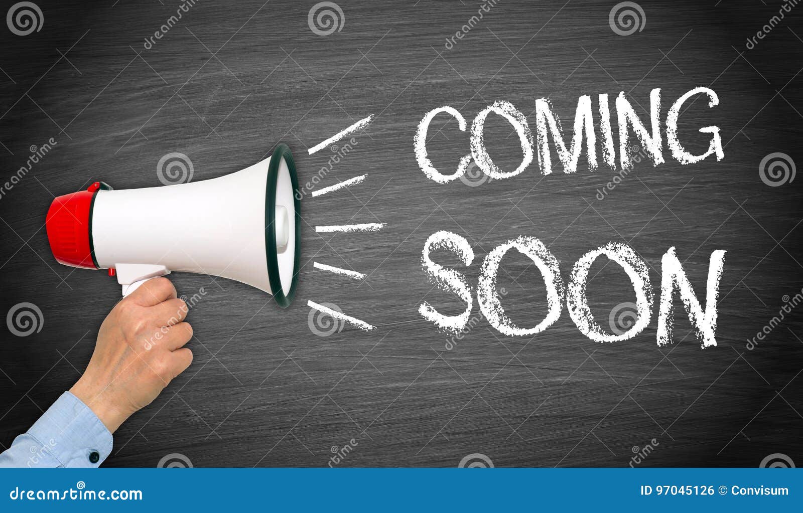 Coming Soon - Female Hand with Megaphone and Text Stock Photo - Image ...
