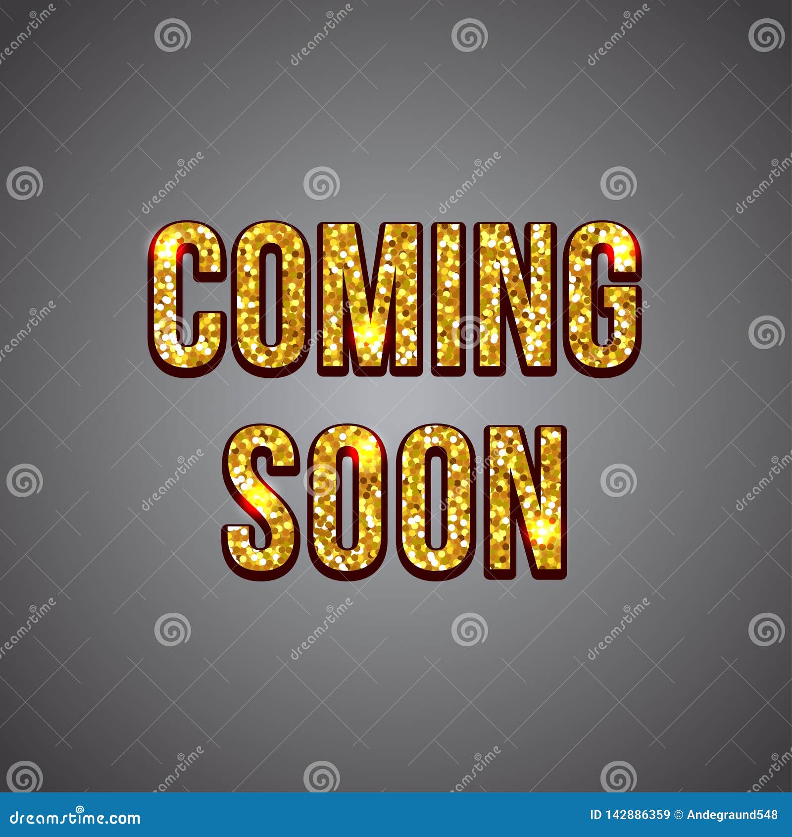 Coming Soon Gold Glitter Text on Dark Background Stock Vector ...