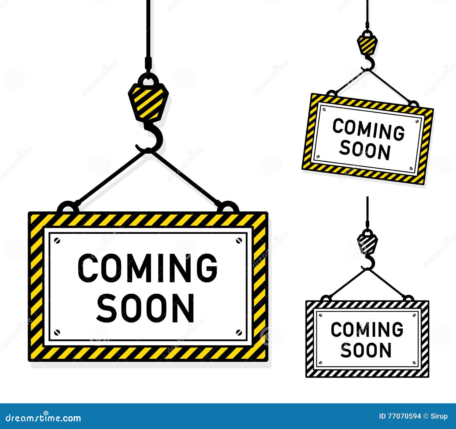 Coming soon hanging signs stock vector. Illustration of hook - 77070594
