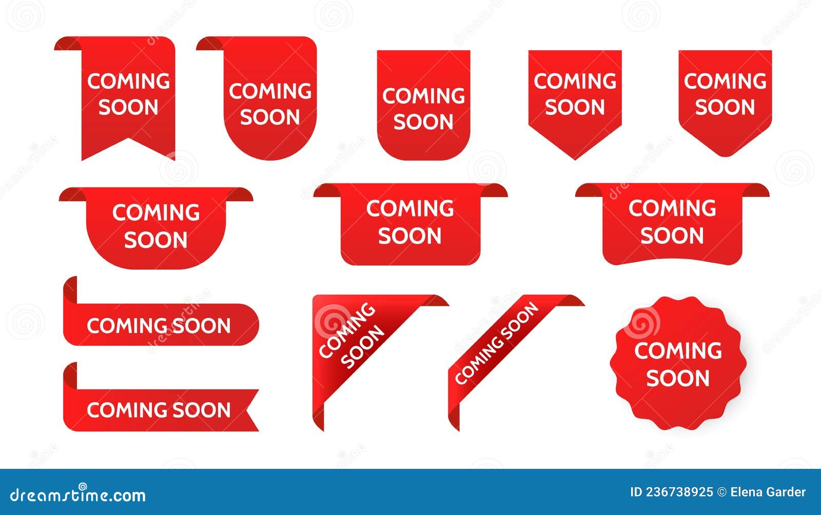 Coming Soon Promo Labels. Red Ribbons Stock Vector - Illustration of ...