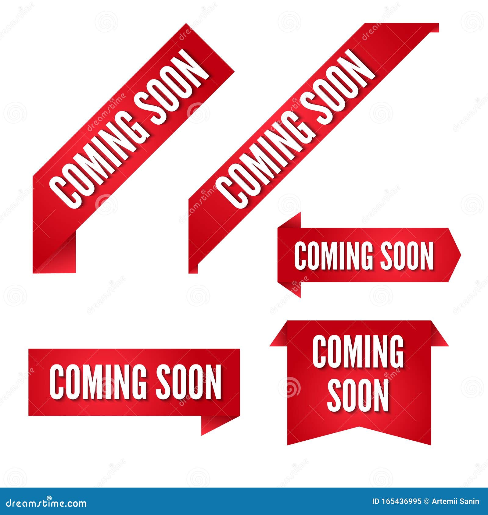 Coming Soon Red Vector Ribbons Collection. Banners Set Stock Vector ...