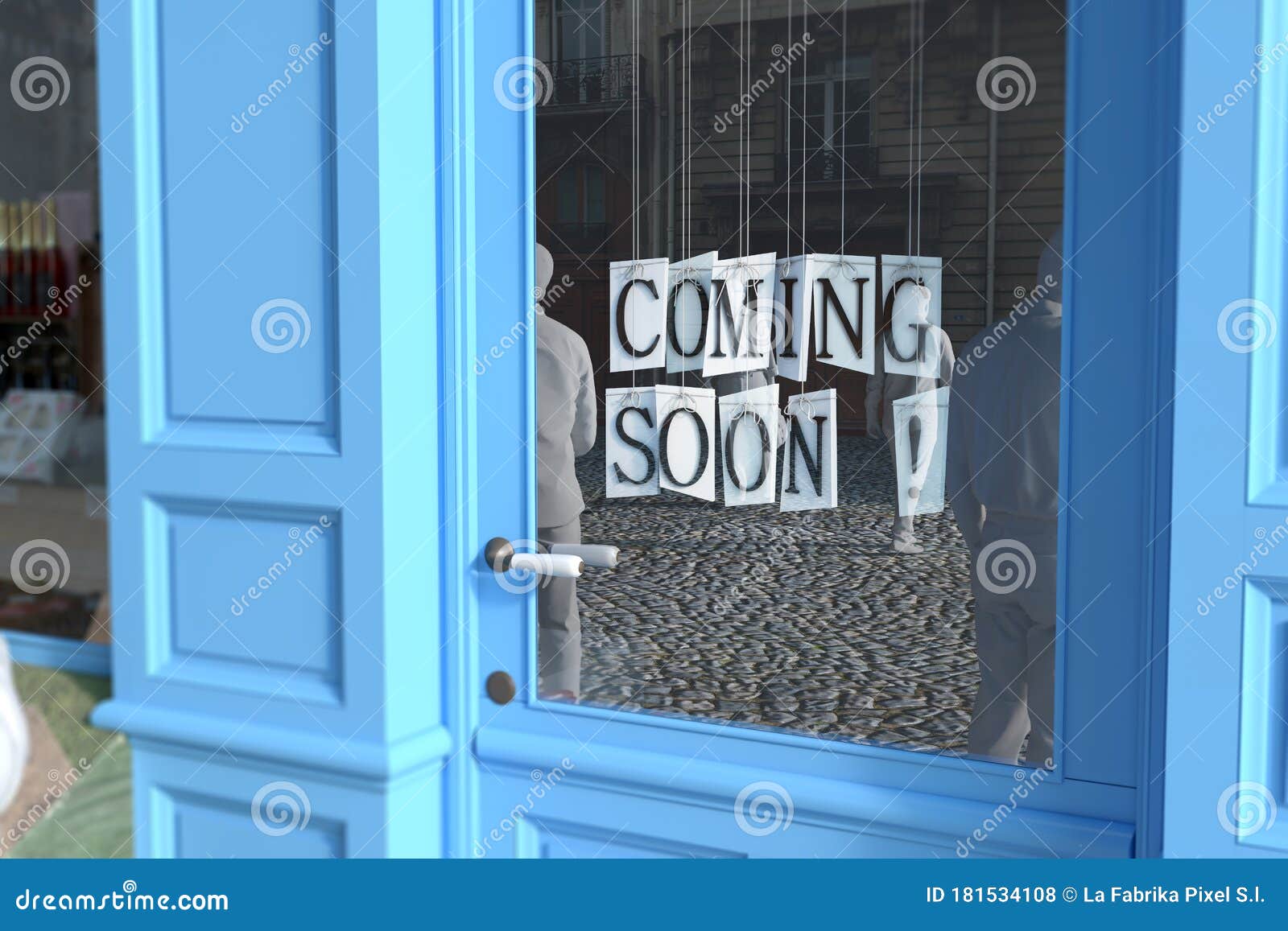 Coming soon in shop window stock illustration. Illustration of ...