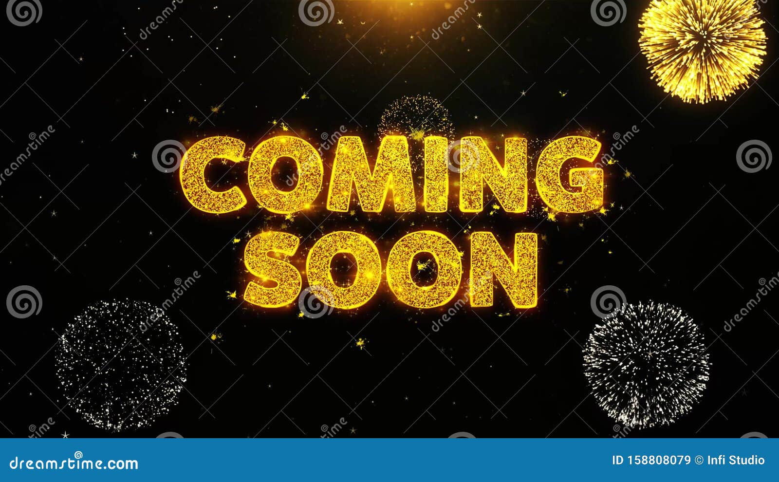 Coming Soon Text on Firework Display Explosion Particles. Stock Video ...