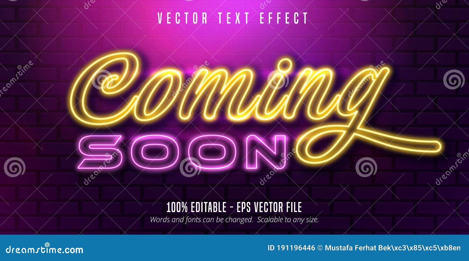Coming Soon Text, Neon Style Editable Text Effect Stock Vector ...