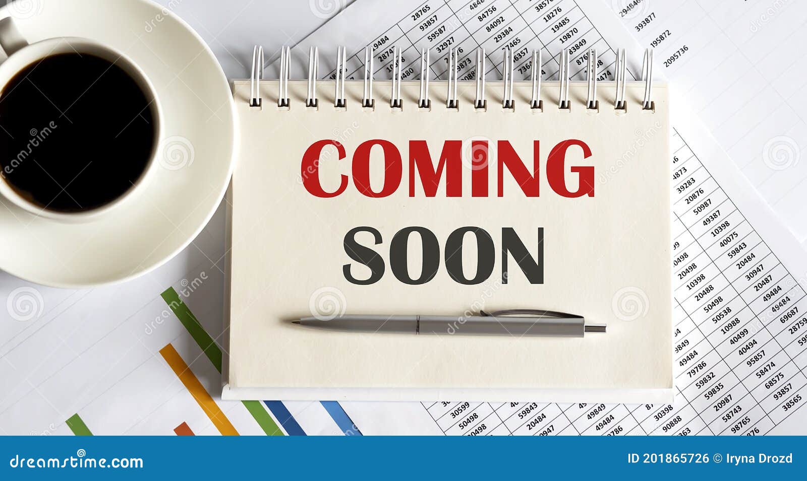 COMING SOON Text Written on a Notebook with Pen and Chart Stock Photo ...