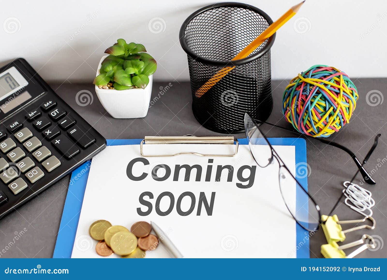 COMING SOON Written on the Paper with Office Tools Stock Photo - Image ...