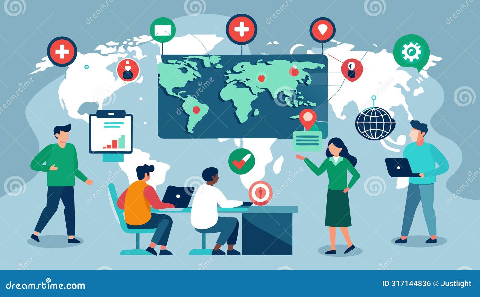 A Command Center with a Map of the World Marked with Potential Disaster ...