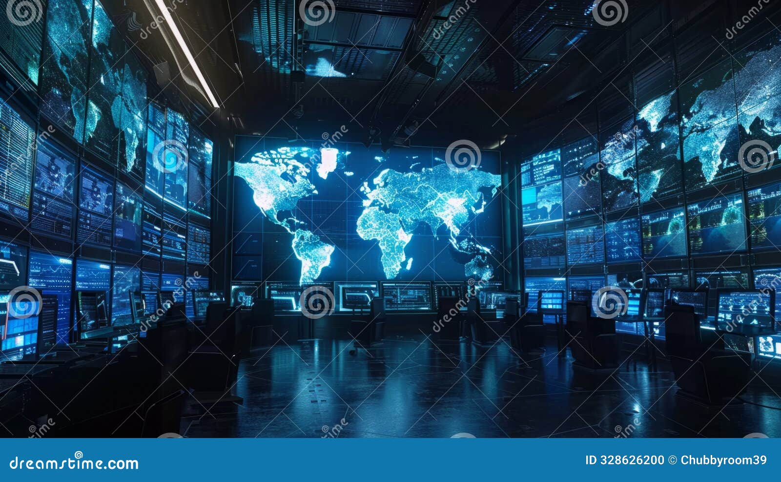 Command Center Overseeing International Surveillance with High-tech ...