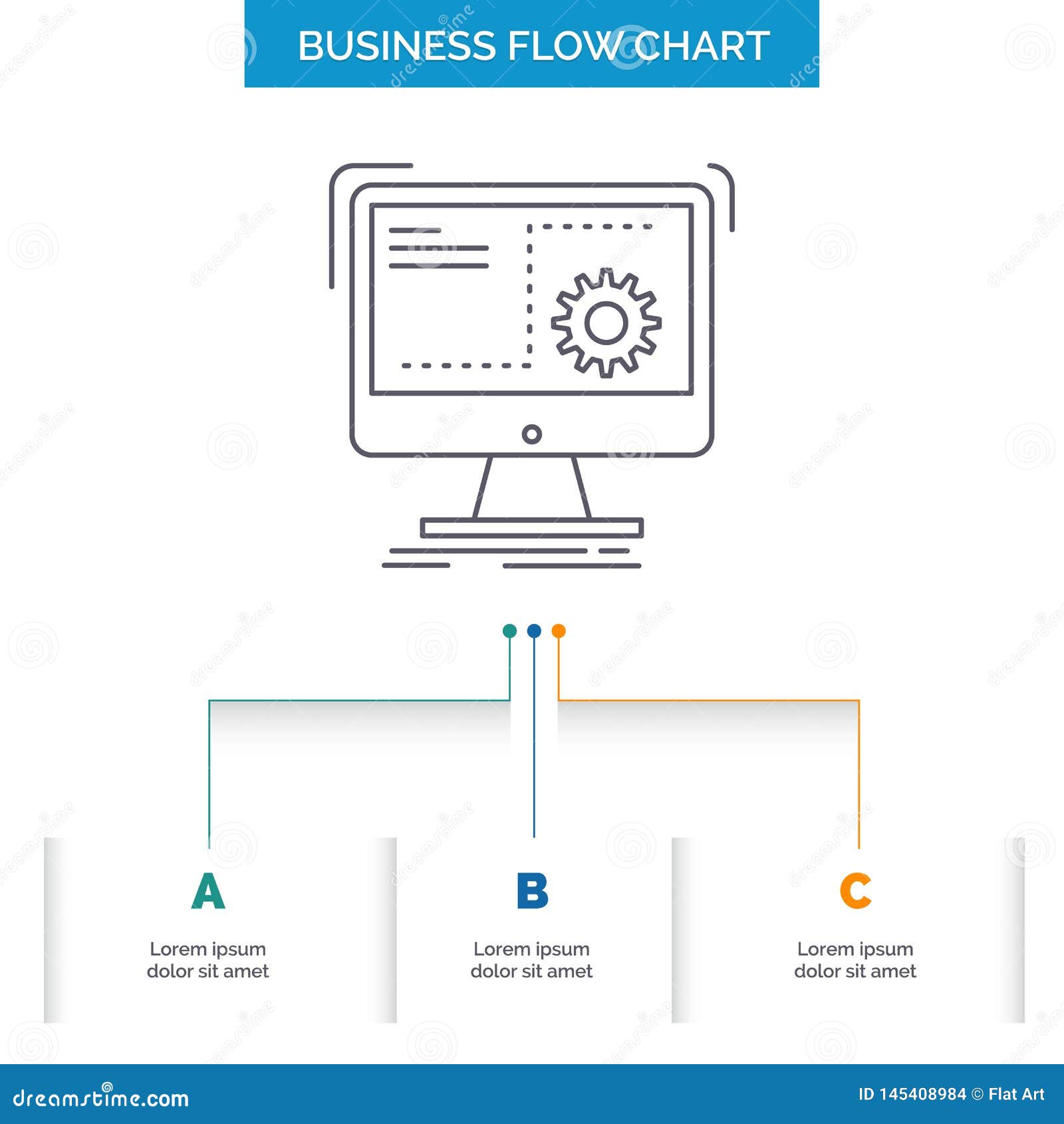 Command, Computer, Function, Process, Progress Business Flow Chart Design with 3 Steps. Line ...