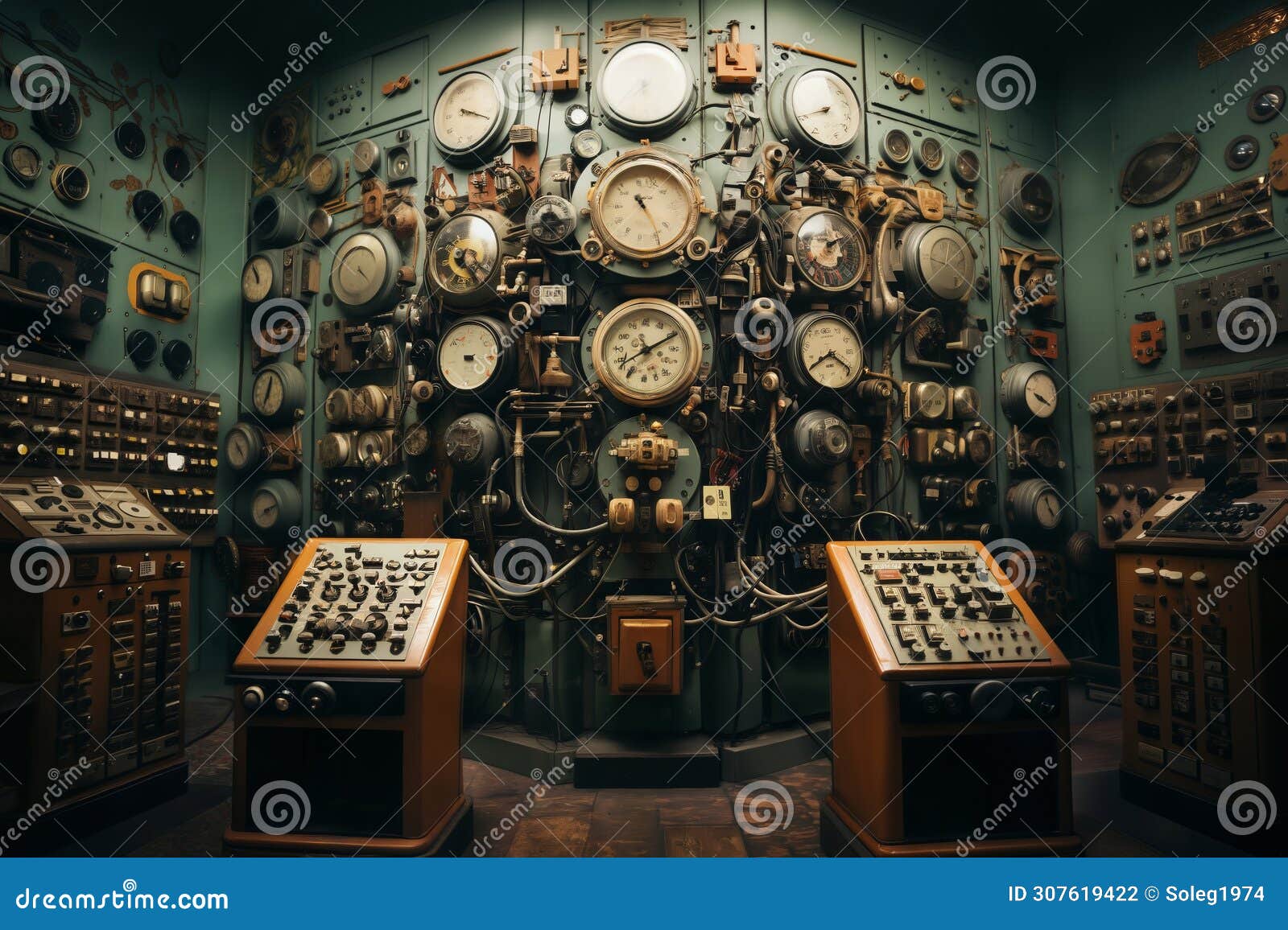 Command Post of a Retro Analog Control Center for an Industrial ...