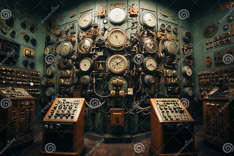 Command Post of a Retro Analog Control Center for an Industrial ...