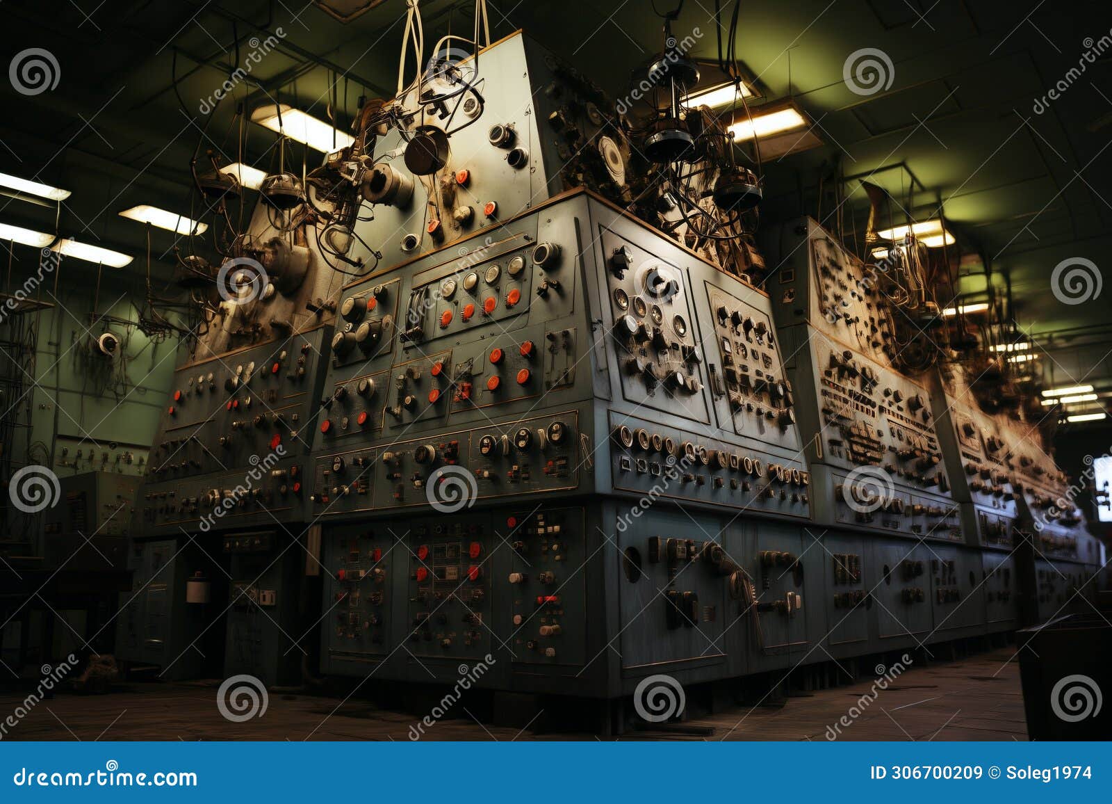 Command Post of a Retro Analog Control Center for an Industrial ...