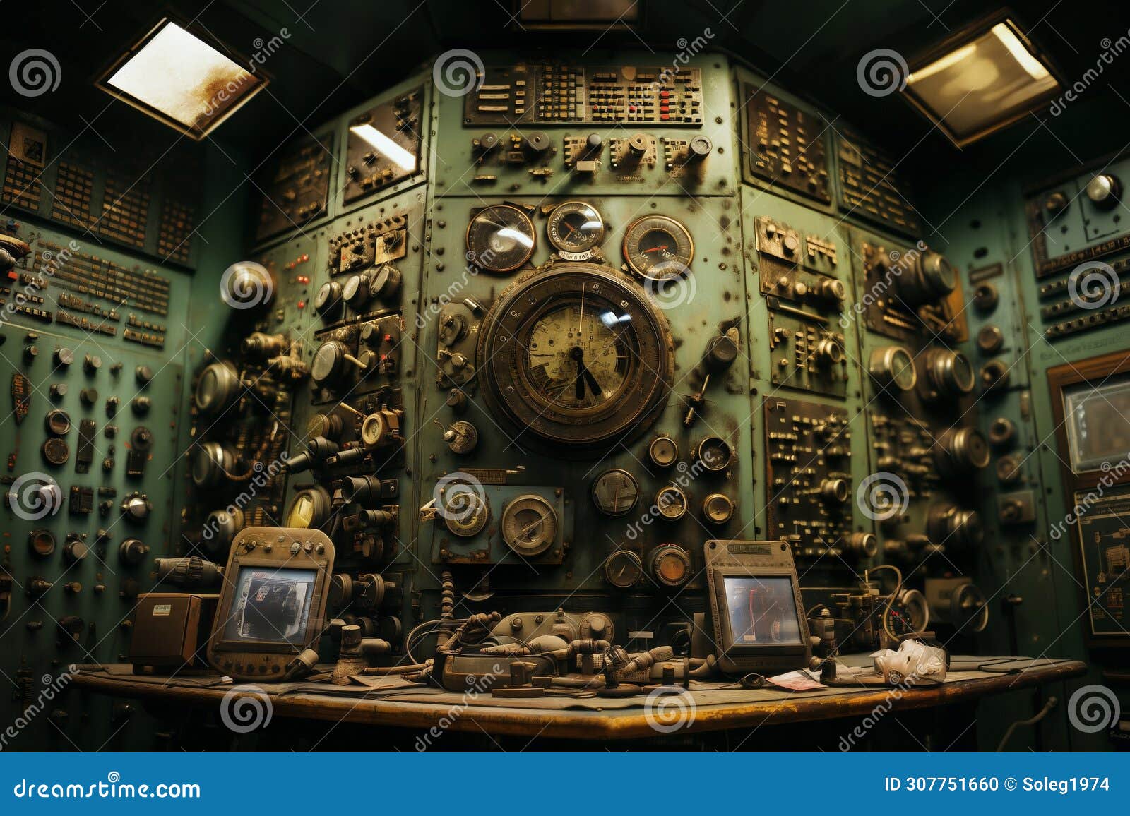 Command Post of a Retro Analog Control Center for an Industrial ...