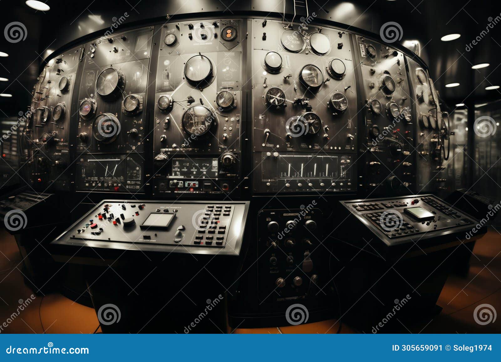 Command Post of a Retro Analog Control Center for an Industrial ...