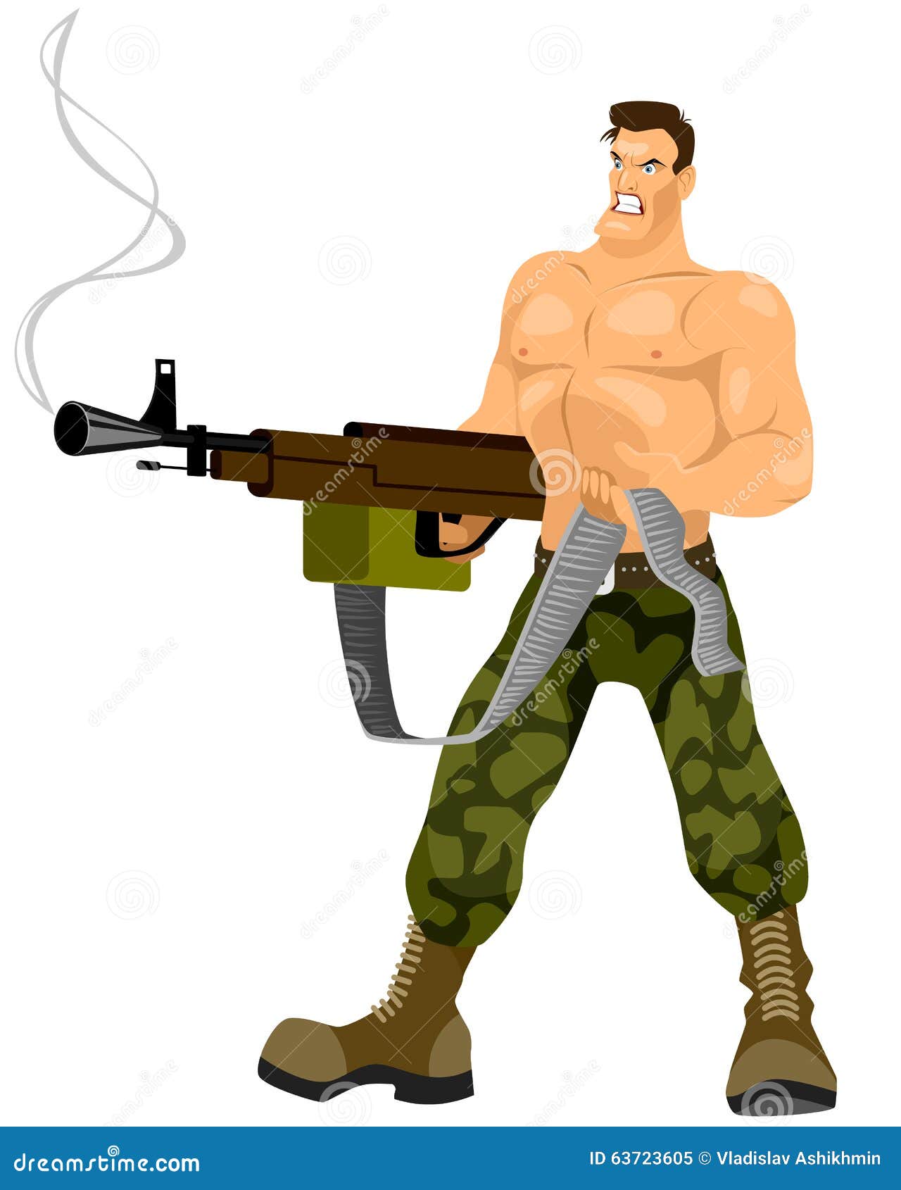 Commando With Machine Gun Cartoon Vector | CartoonDealer.com #63723605