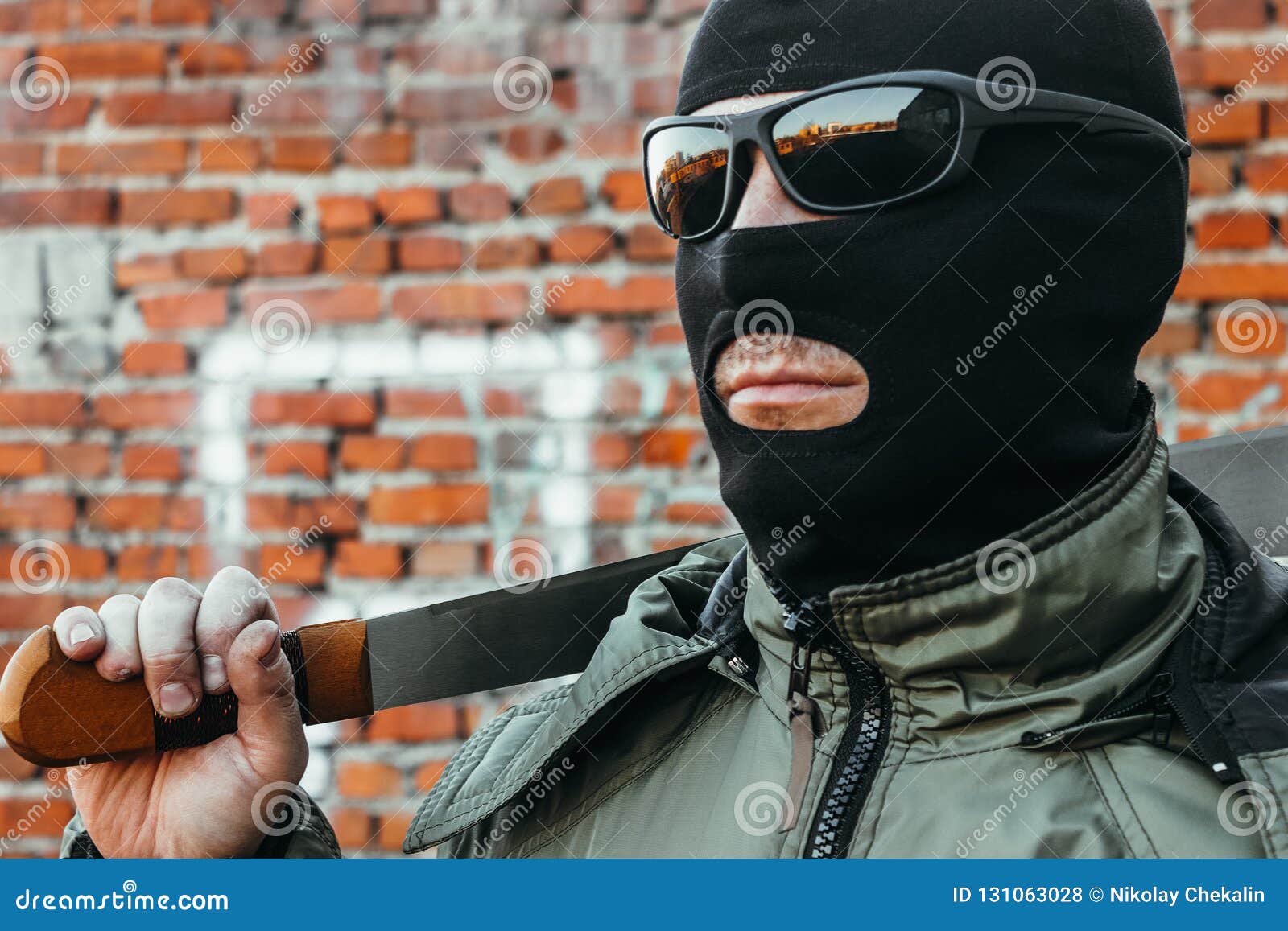 Commando in a Mask with a Machete Stock Photo - Image of equipment ...