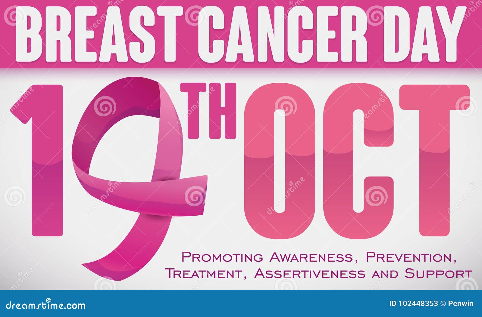 Pink Ribbon Reminder Date And Precepts For Breast Cancer Day Vector