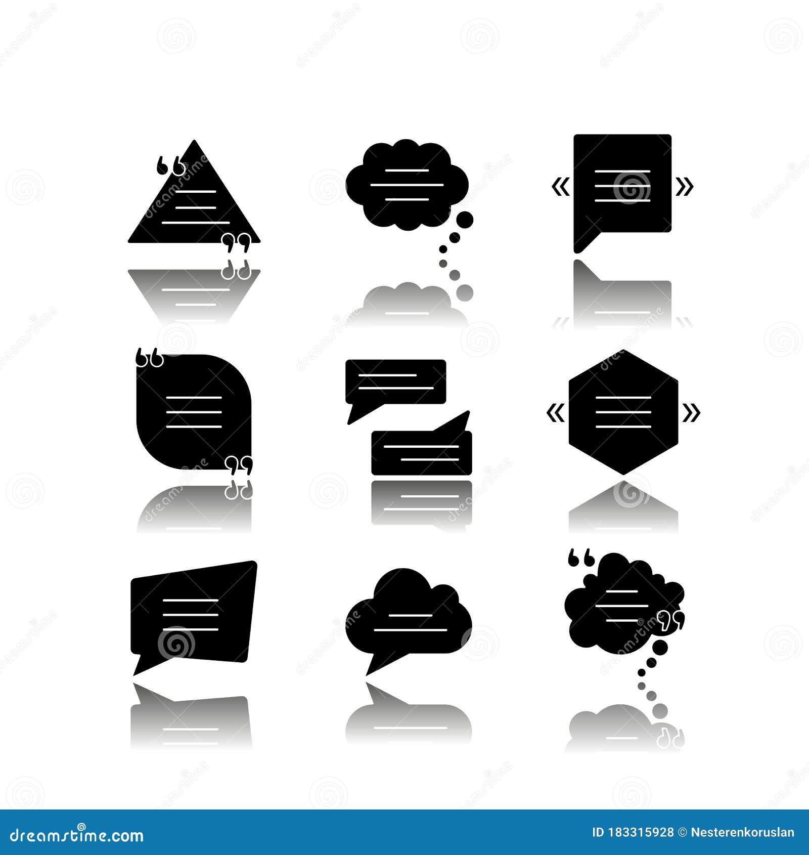 Comment Box Drop Shadow Black Glyph Icons Set Stock Vector ...