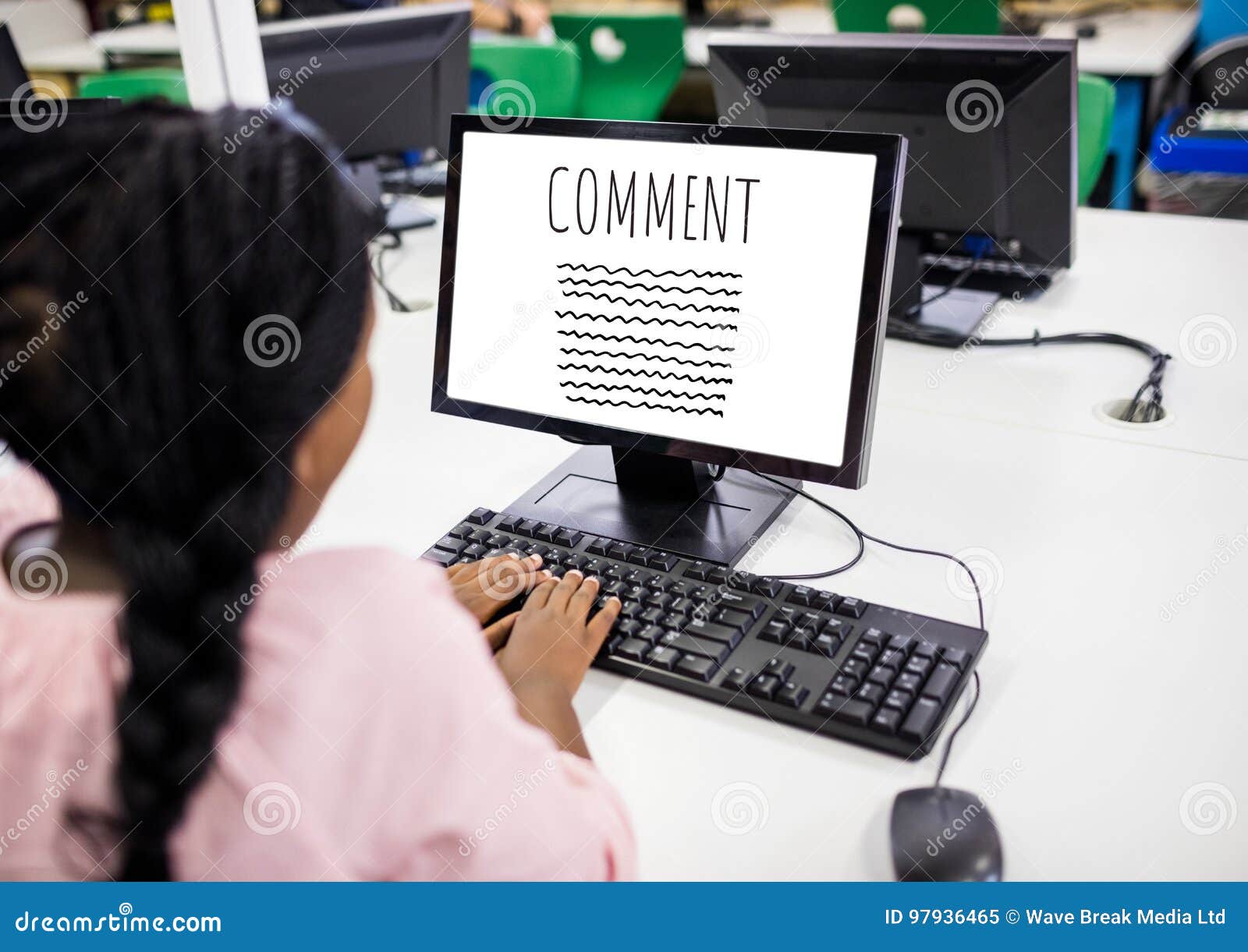 Comment Text and Graphic on Laptop Screen with Womans Hands Stock ...
